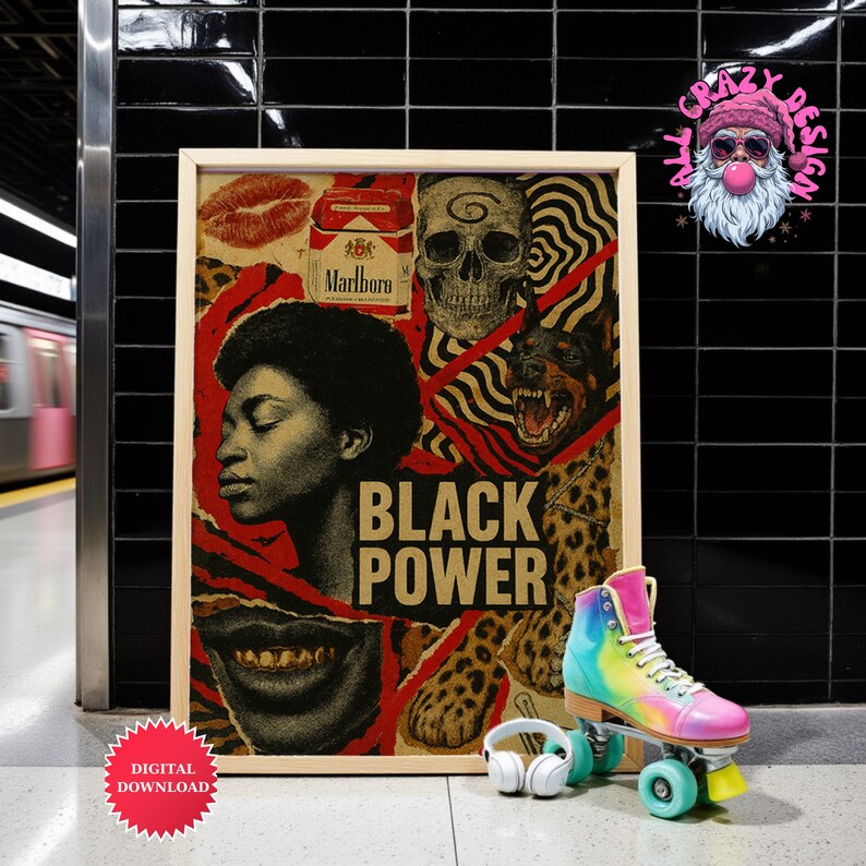 Black Woman Collage Art Print - Afrocentric Fashion Wall Decor - Trendy ...