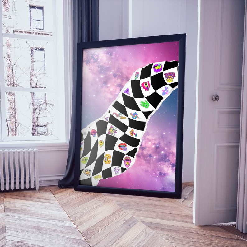 Colorful Psychedelic Poster, Digital Abstract Wall Art, Trippy ...