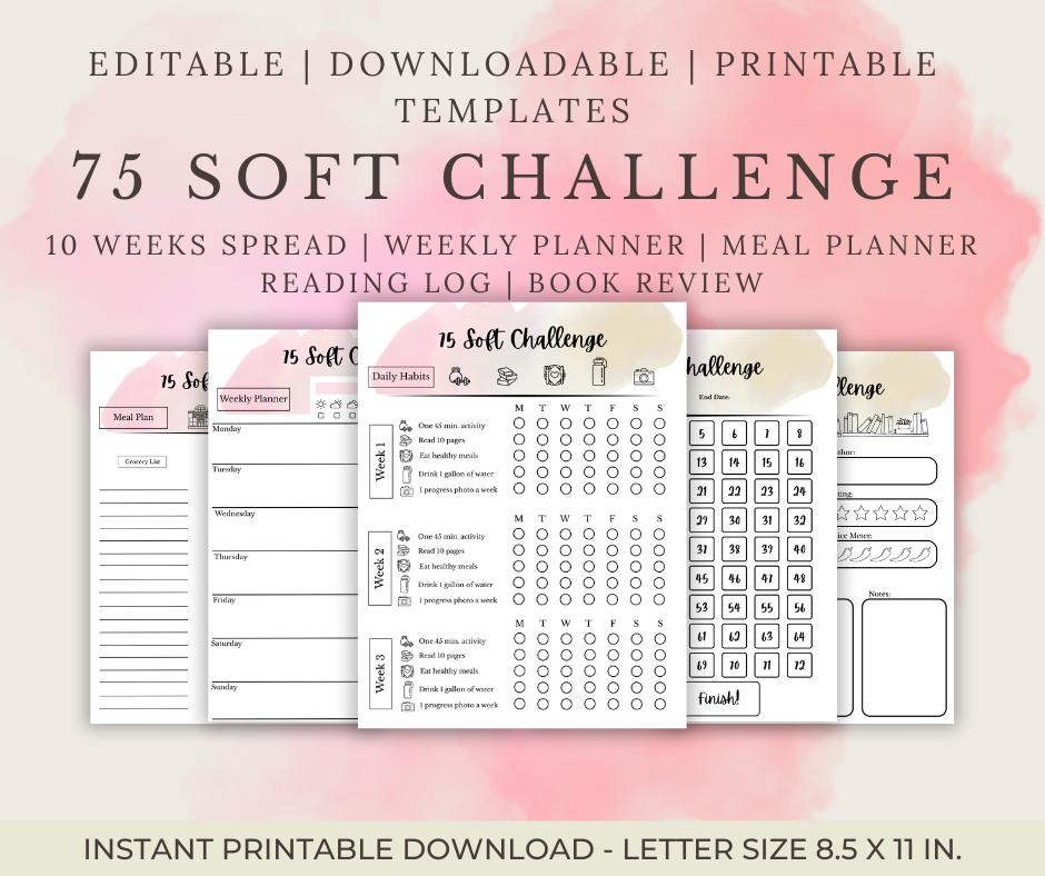 Editable Digital 75 Soft Challenge Template | 75 Soft Tracker | Canva ...