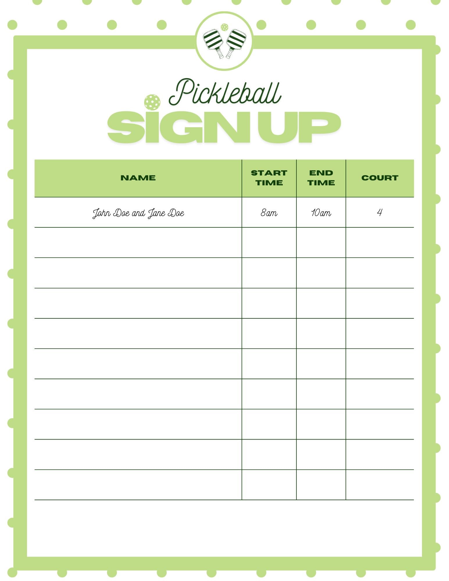 Digital Pickleball Sign up Sheet | Download PDF File | Ready to Print ...