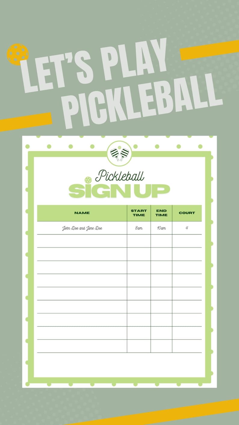 Digital Pickleball Sign up Sheet | Download PDF File | Ready to Print ...