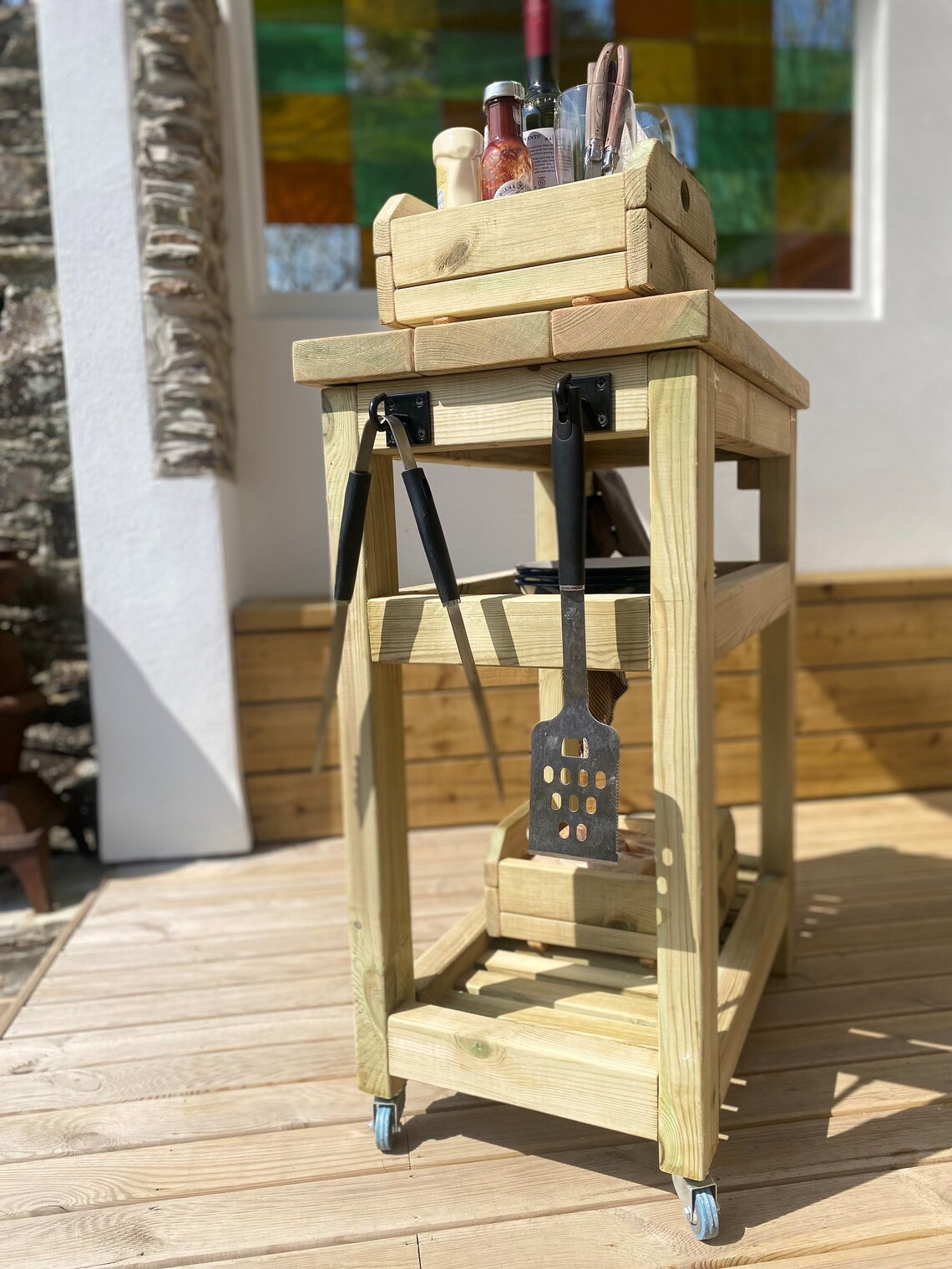 Outdoor Wooden Barbecue Pizza Trolley Table - Etsy