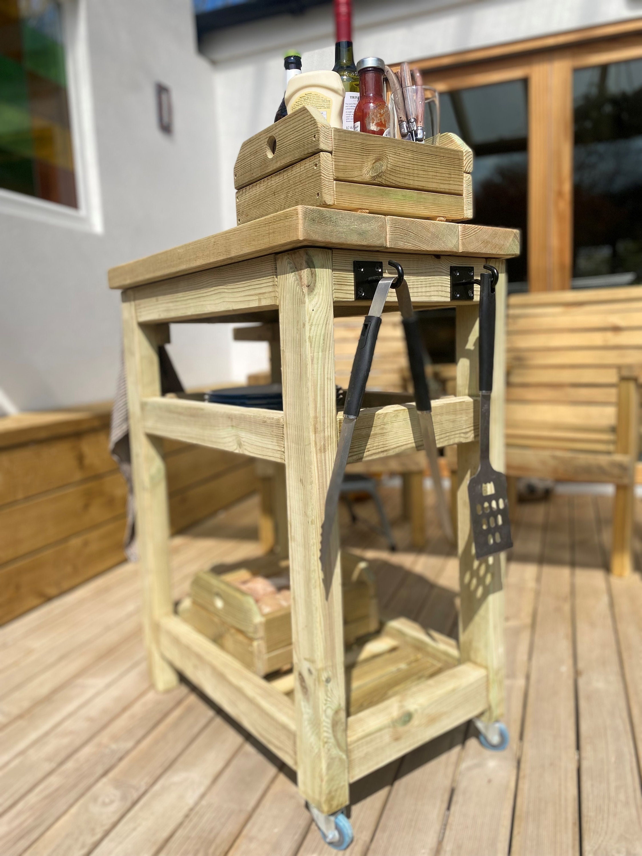 Outdoor Wooden Barbecue Pizza Trolley Table - Etsy UK