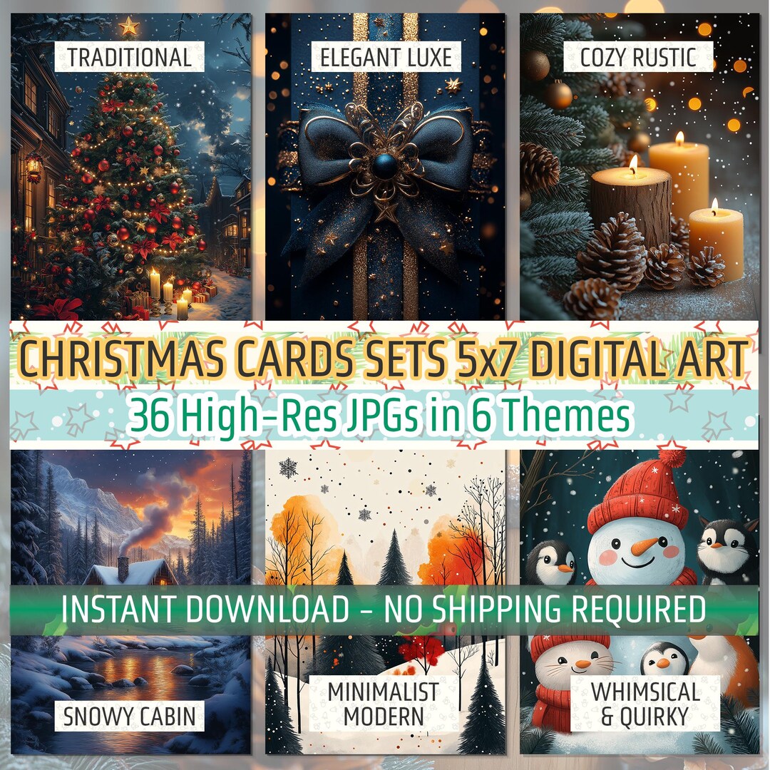 Christmas Digital Card Sets - 36 Stunning Jpgs (5x7) in 6 Themes ...