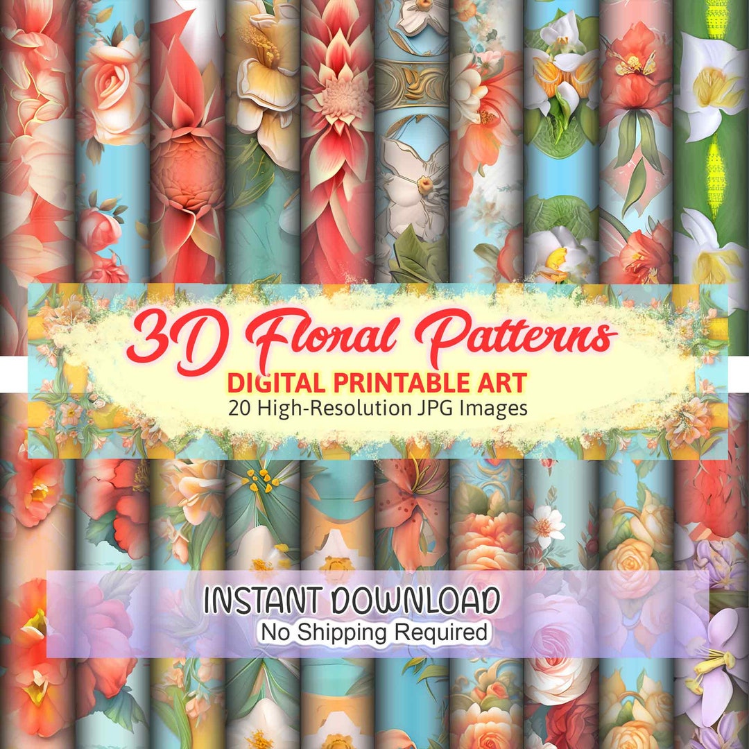 Stunning Set of 20 Digital 3D Floral Seamless Tiled Pattern Wallpaper ...