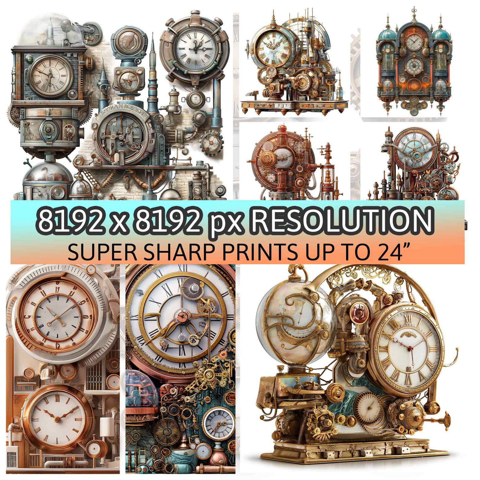 Set of 16 Steampunk Clockworks Contraptions - Intricate High Res ...