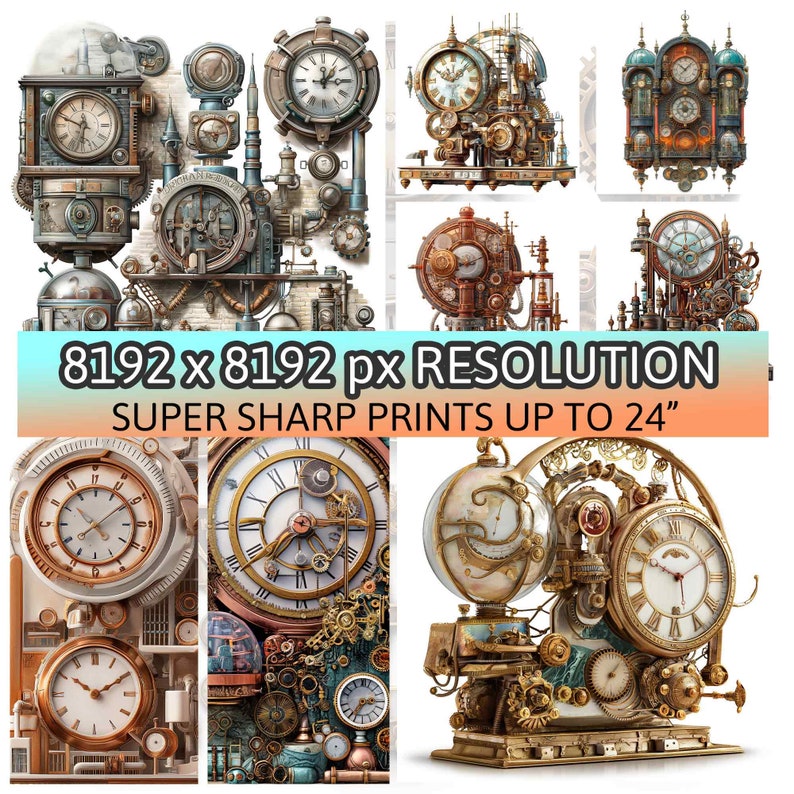Set of 16 Steampunk Clockworks Contraptions - Intricate High Res ...