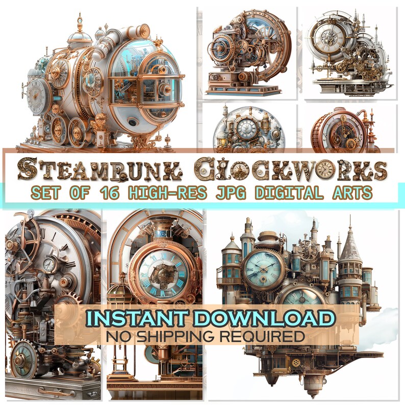 Set of 16 Steampunk Clockworks Contraptions - Intricate High Res ...