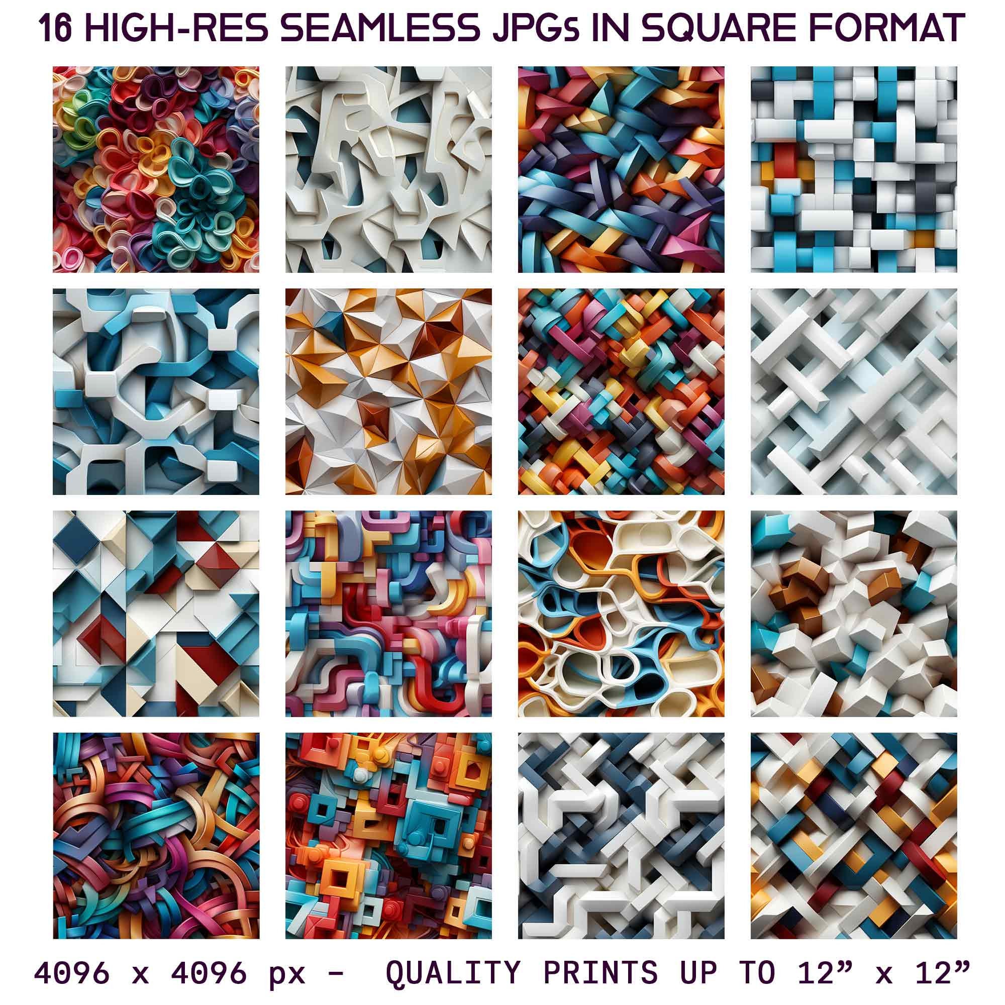 Set of 16 Seamless 3D Geometric Patterns High-res Jpgs 4096 X 4096 Px ...