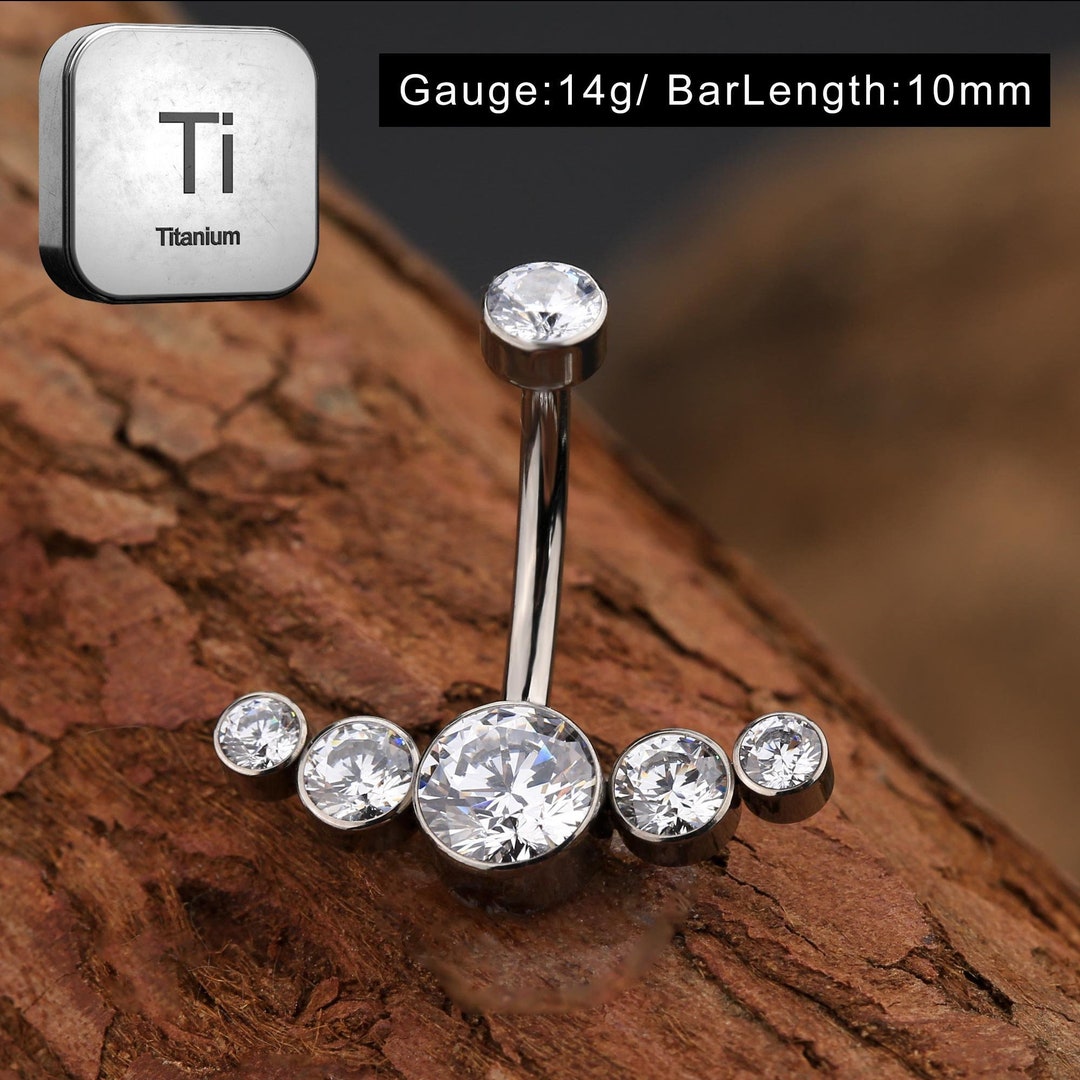 14G Implant Grade Titanium Belly Button Ring-cz Navel Ring-belly Bar ...