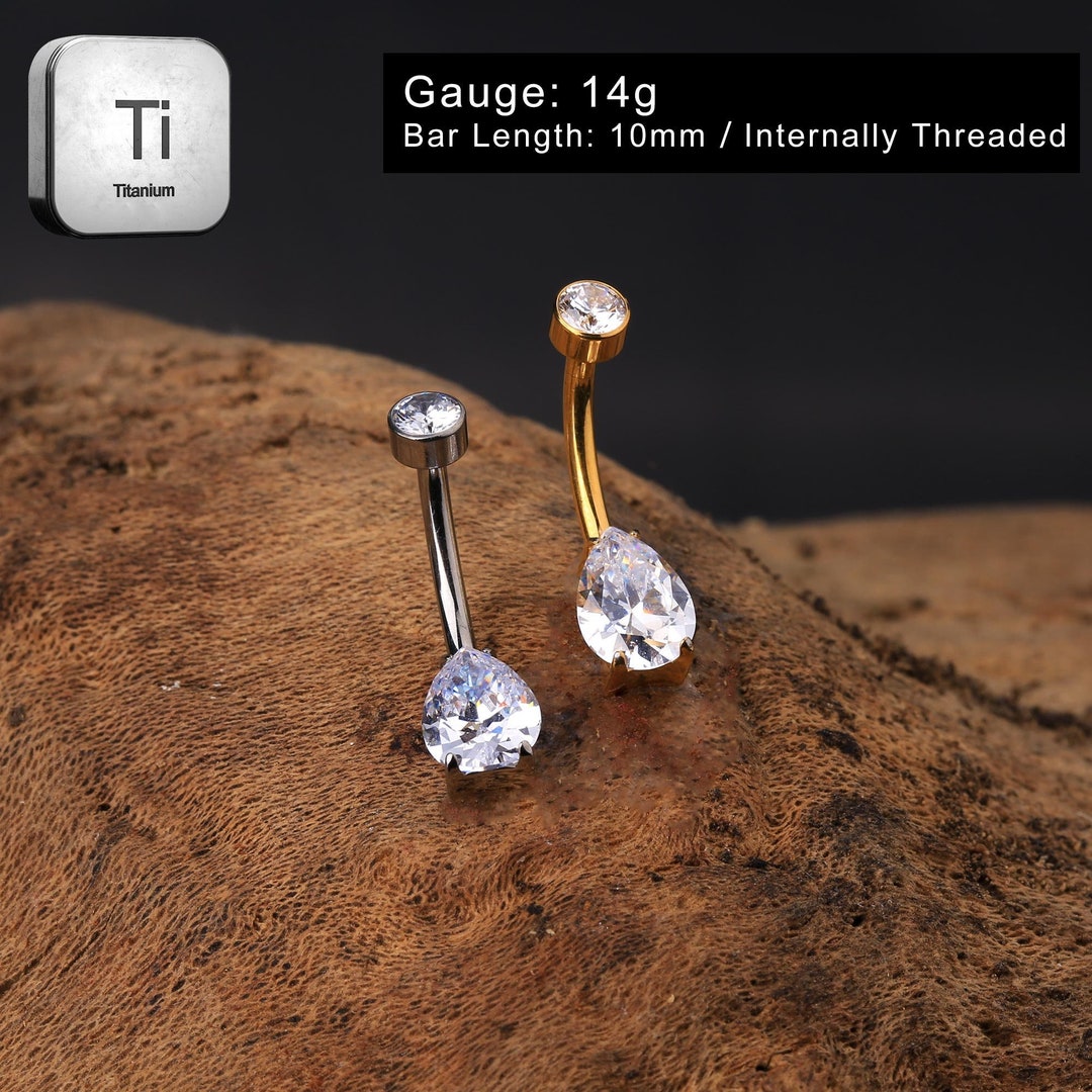 14G Titanium Teardrop CZ Belly Button Ring-navel Ring-belly Button ...
