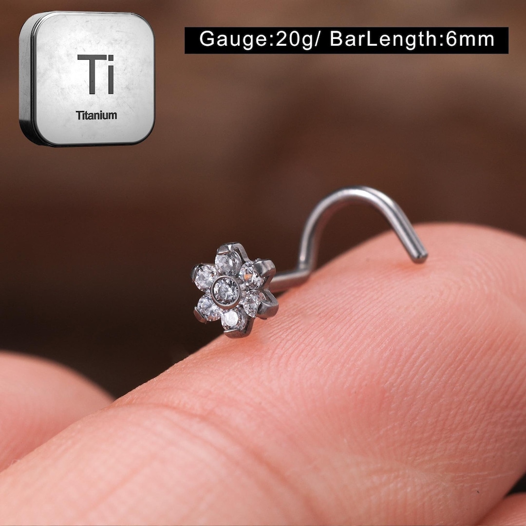 20G Titanium CZ Nose Stud-nose Piercing-nose Jewelry-titanium CZ Screw-nose Ring Stud-nose Screw ...