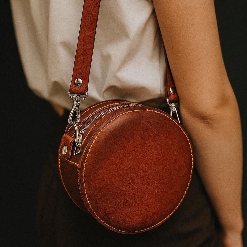 Round Leather Bag - Etsy
