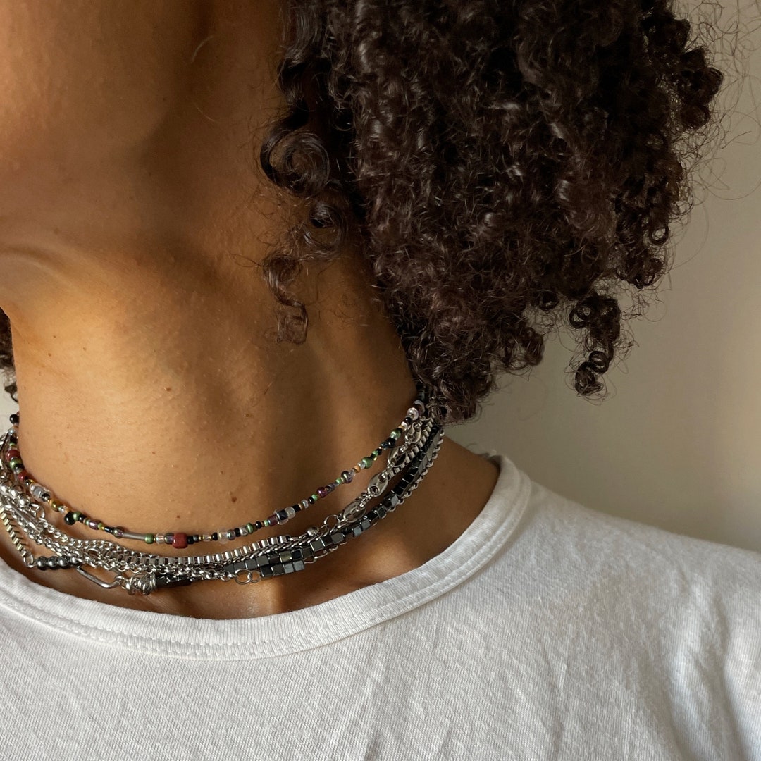 Layered Necklace Surgical Steel With Hematite Necklace Set Mother Gift ...