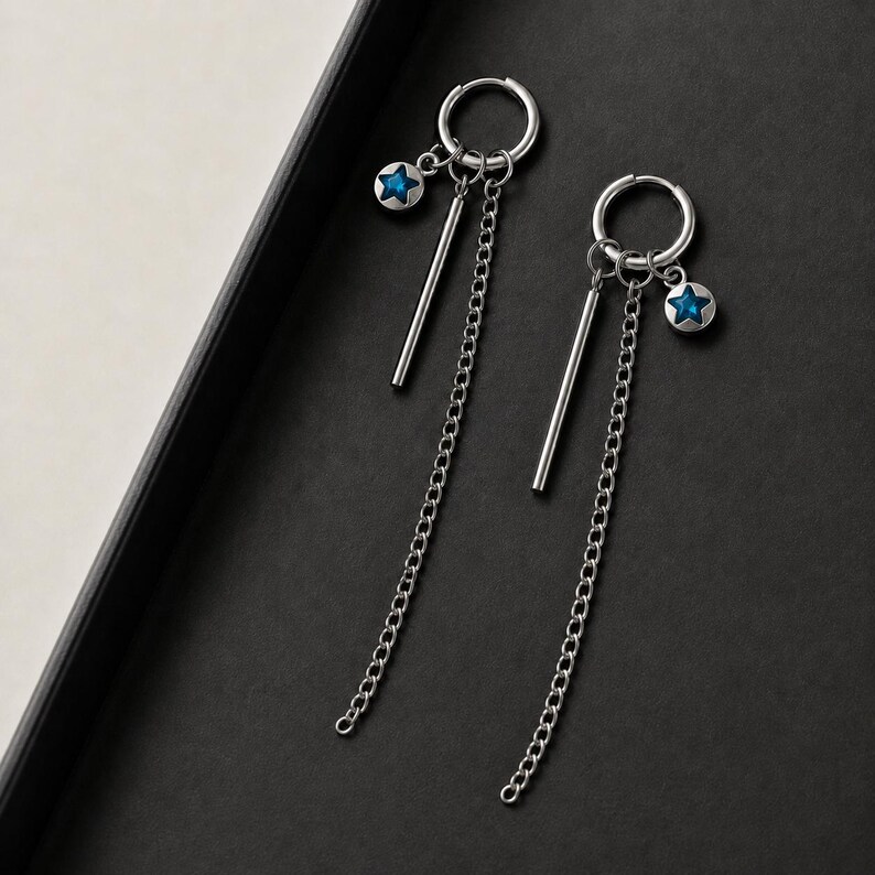 Hoop Earrings With Star, Bar, Chain Charms – Mix Match Design Silver ...