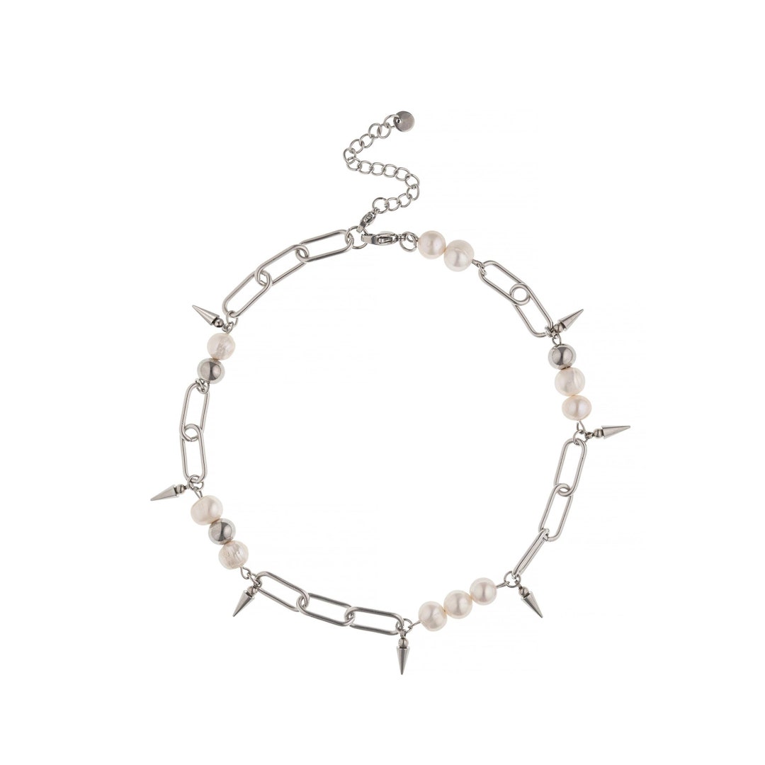 Spiky Pearl Choker Barbed Wire Grunge Necklace Stainless Steel - Etsy