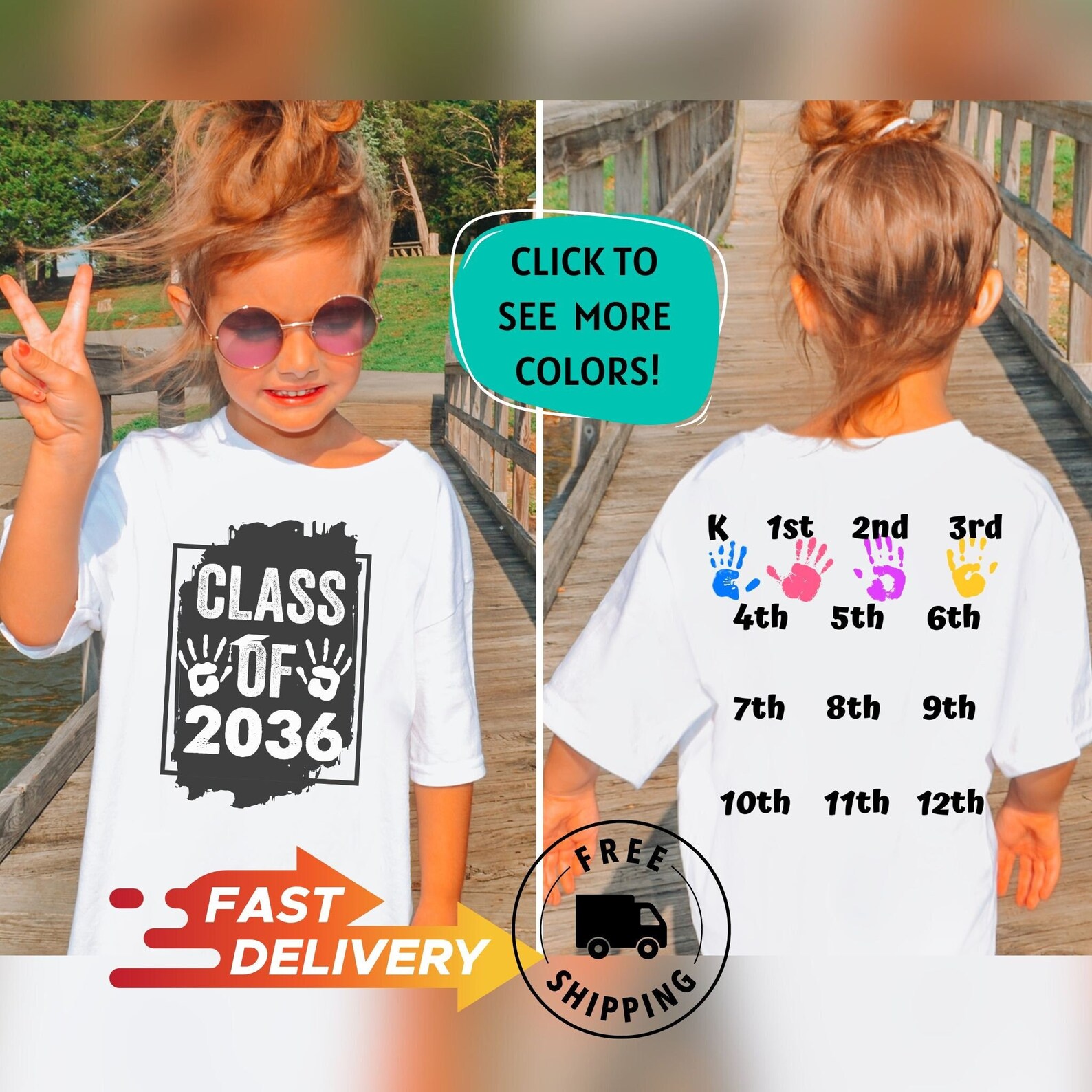 Class of 2036 Shirt, Handprint Shirt, Grow With Me, Happy First Day of ...