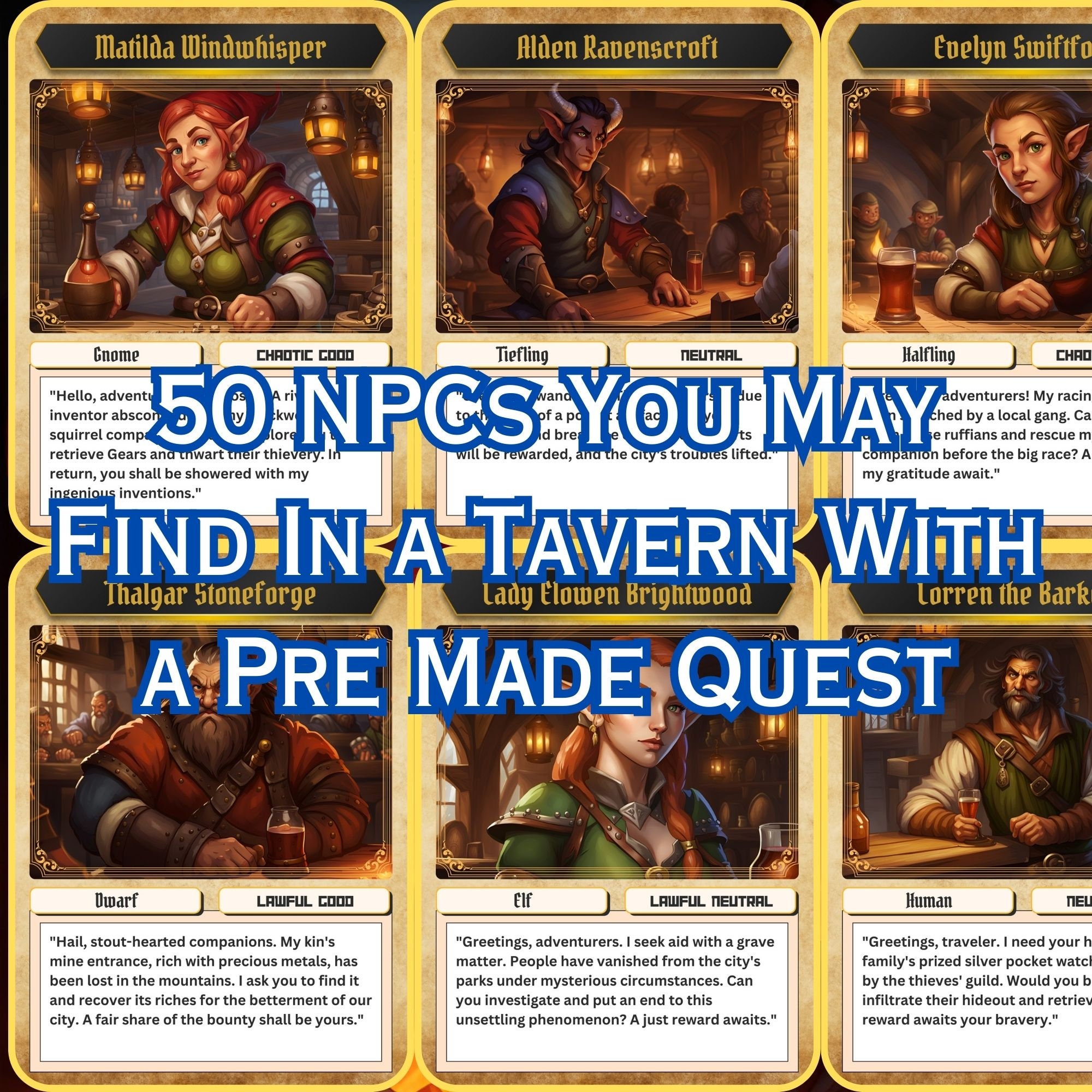 D&D Tavern Quest-giver Npcs - 50 Digital Cards for Dms and Players ...