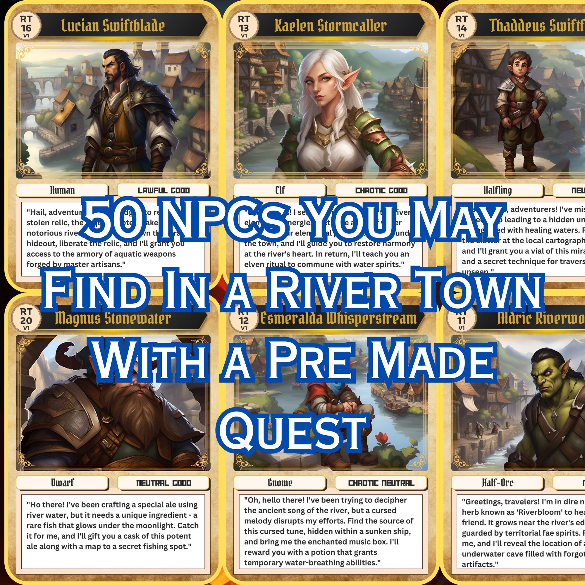 4 D&D Npcs W/quest - River Town - 50 Digital Printable Cards for Dms ...