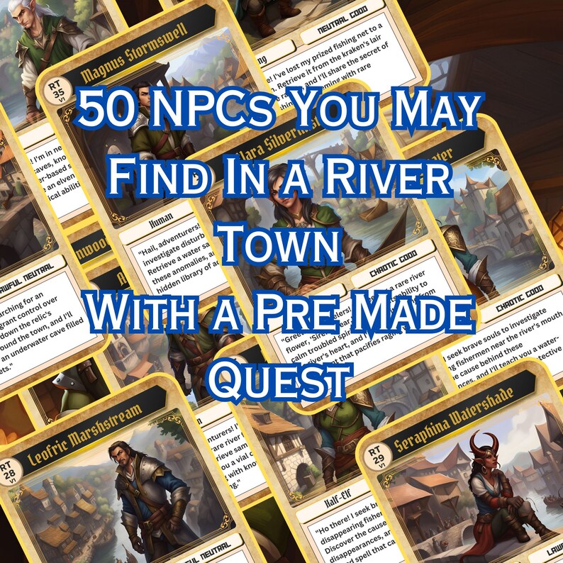 4 D&D Npcs W/quest - River Town - 50 Digital Printable Cards for Dms ...