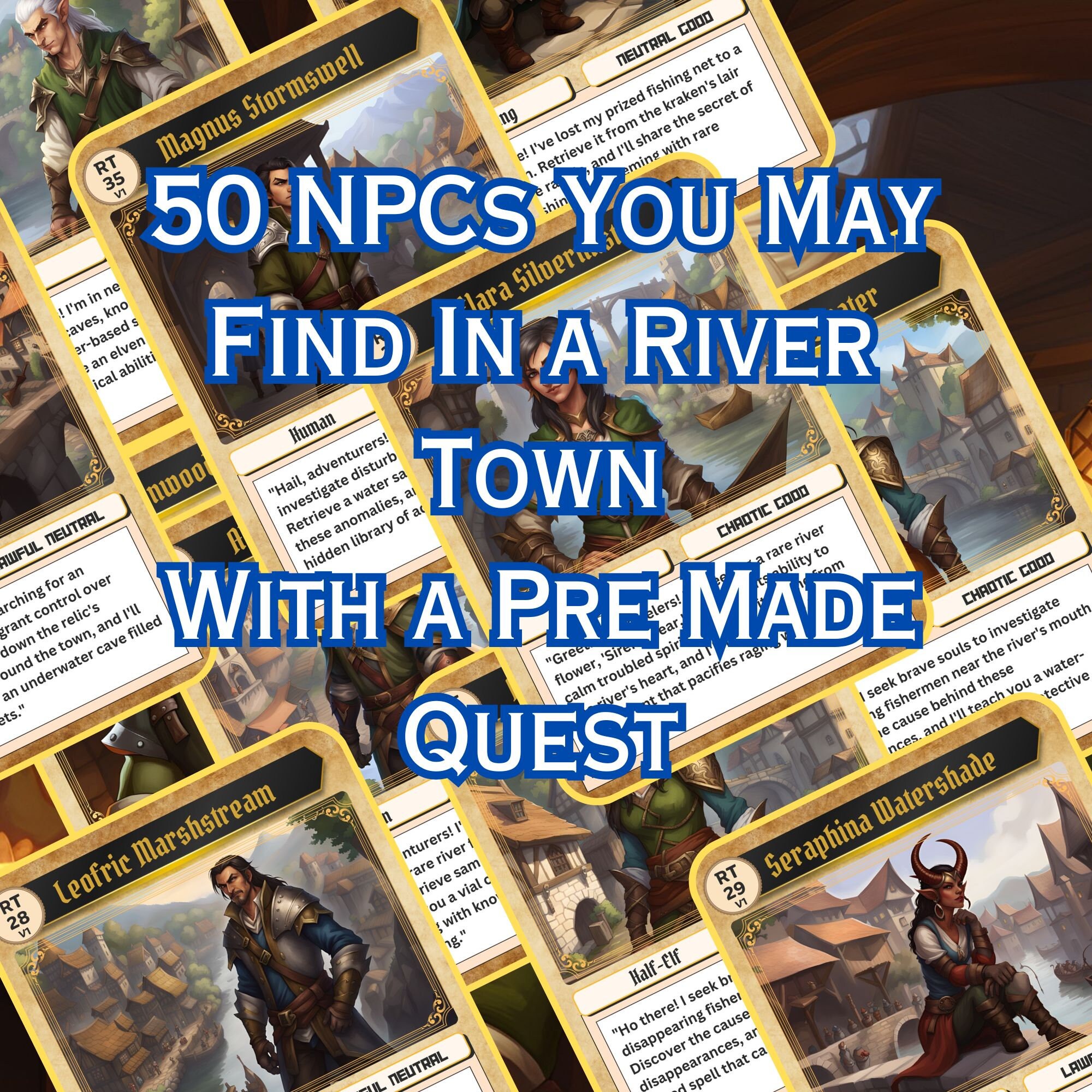 4 D&D Npcs W/quest - River Town - 50 Digital Printable Cards for Dms ...