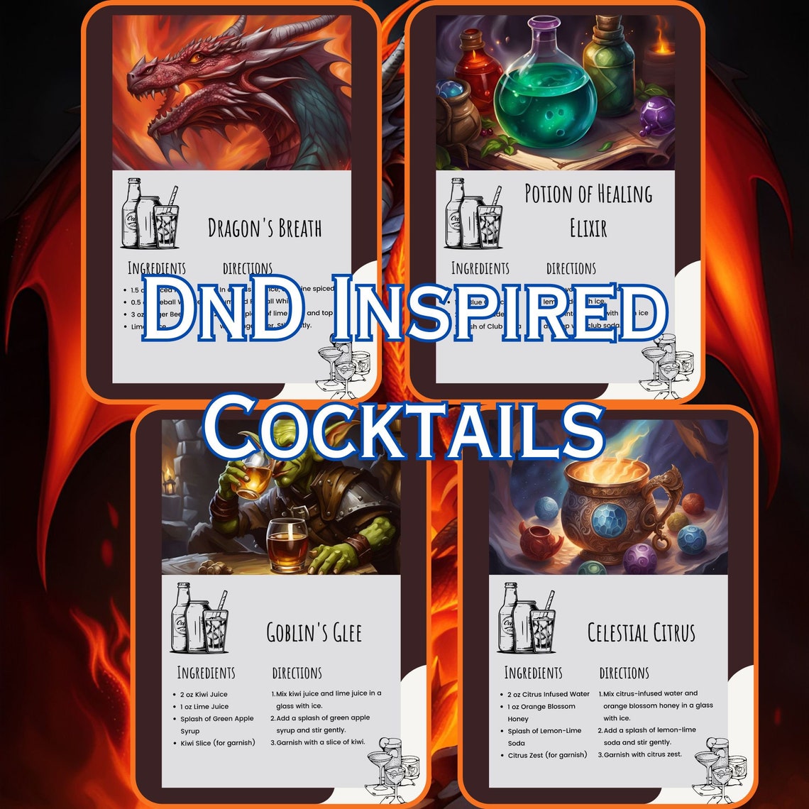 DND Fantasy Spirits and Mocktails: 52 DND Inspired Drink Recipes Cards ...