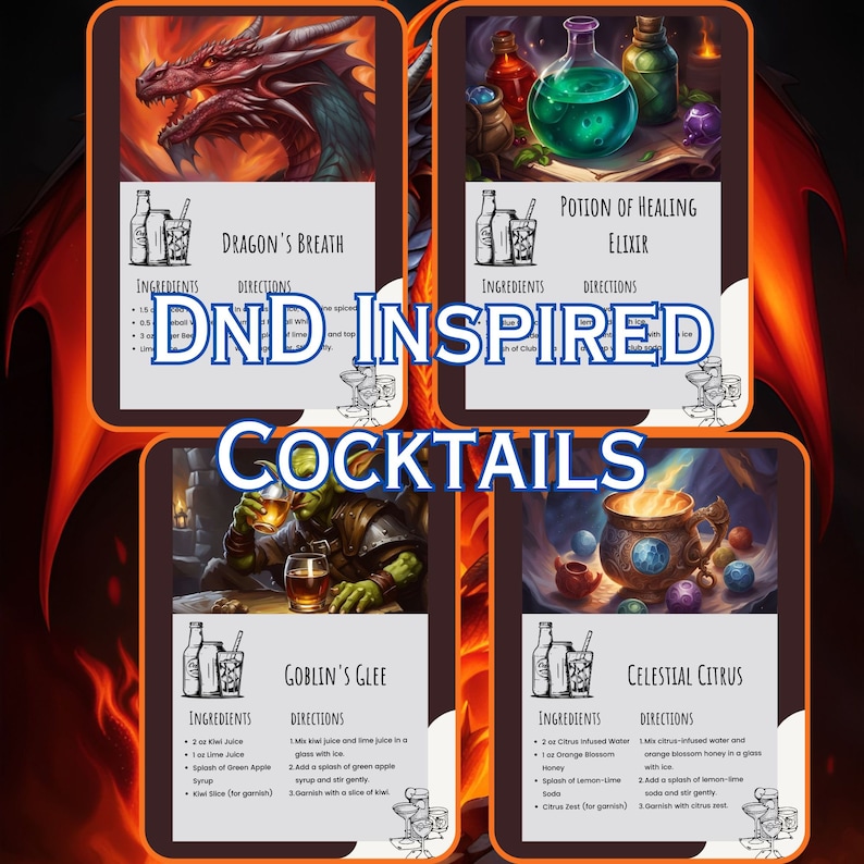 DND Fantasy Spirits and Mocktails: 52 DND Inspired Drink Recipes Cards ...