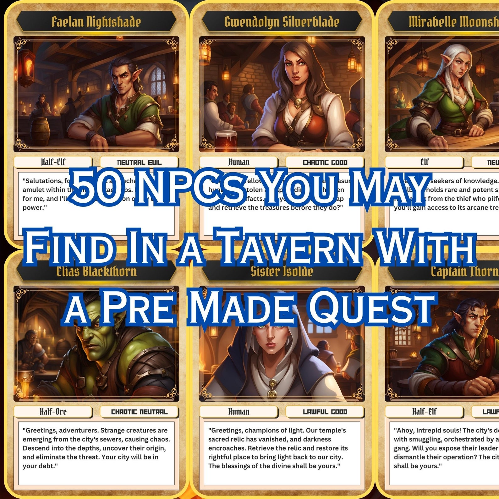 D&D Tavern Quest-giver Npcs - 50 Digital Cards for Dms and Players - Instant Download - DM ...