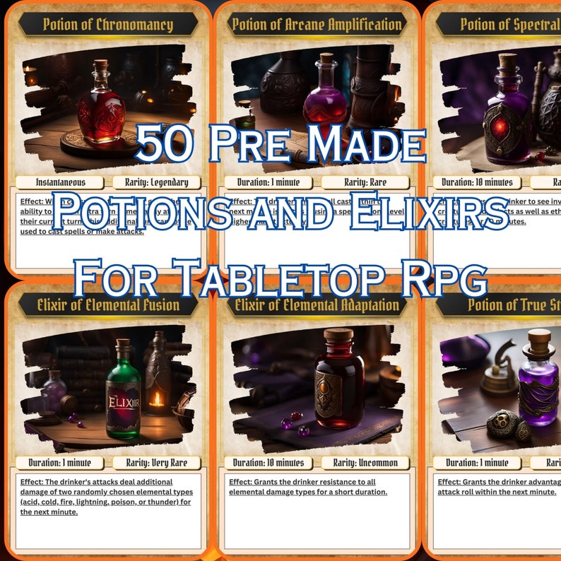 D&D Digital Potion Card Collection - 50 Potions With Descriptions, Rarities, and Durations ...
