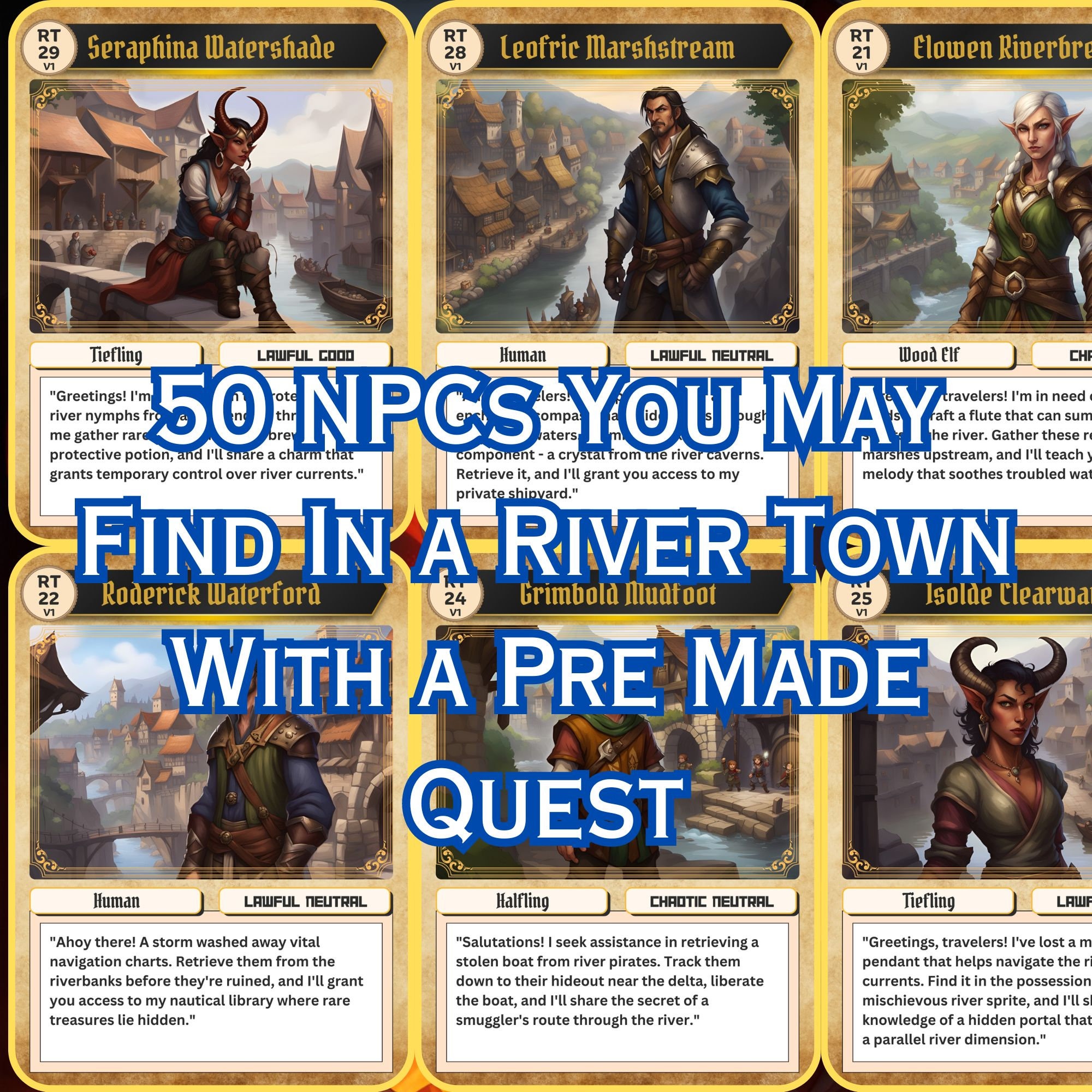 4 D&D Npcs W/quest - River Town - 50 Digital Printable Cards for Dms ...