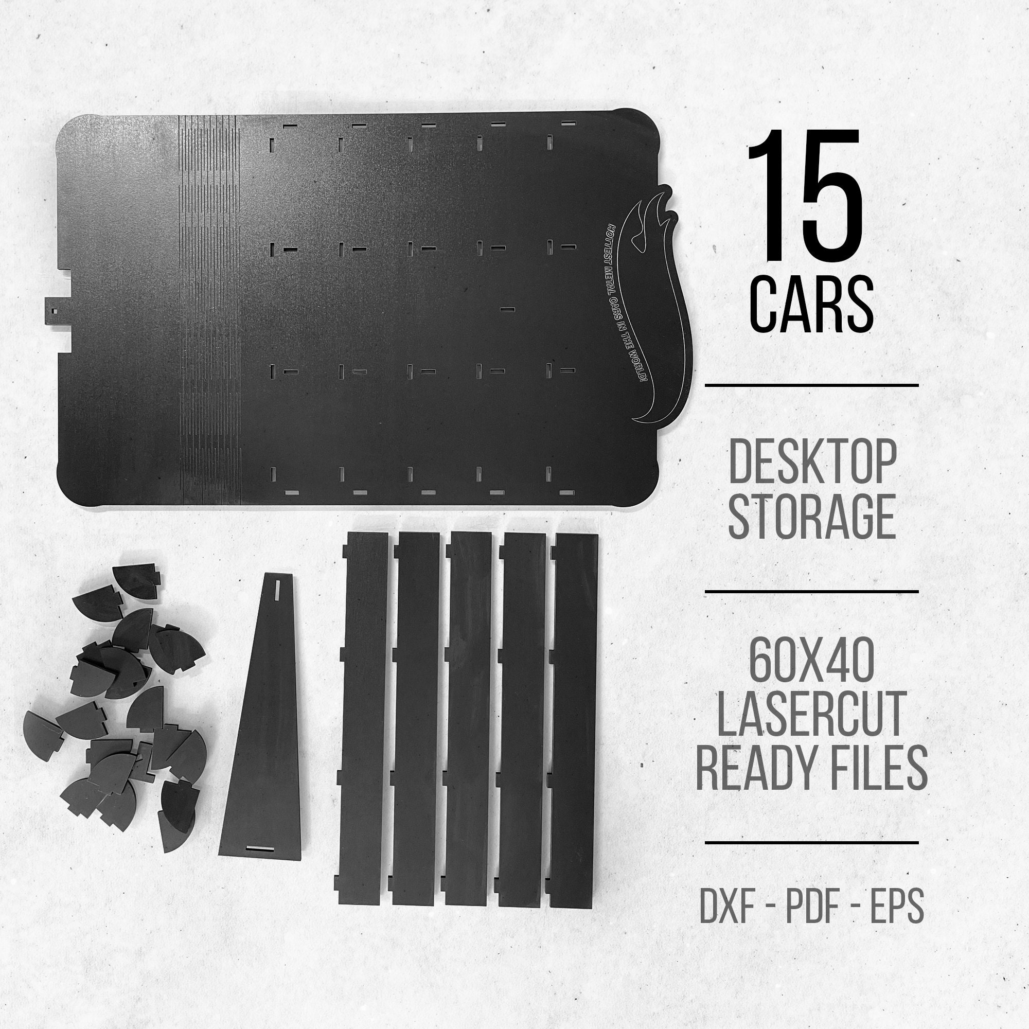 Toy Car Desktop Storage for 15 Cars 1:64 Car Shelf Desktop DXF, PDF ...