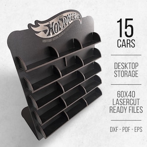 Toy Car Desktop Storage for 15 Cars 1:64 Car Shelf Desktop DXF, PDF ...