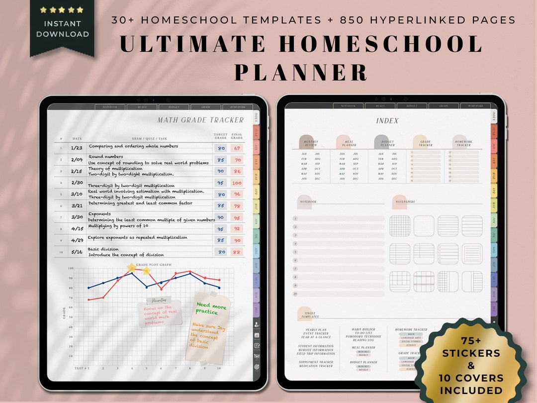30 Ultimate Homeschooling Templates and Undated Hyperlinked Digital ...