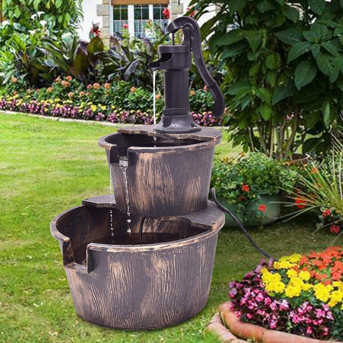 Garden Decorations Water Fountain Barrel Rustic Wood Fountain - Etsy
