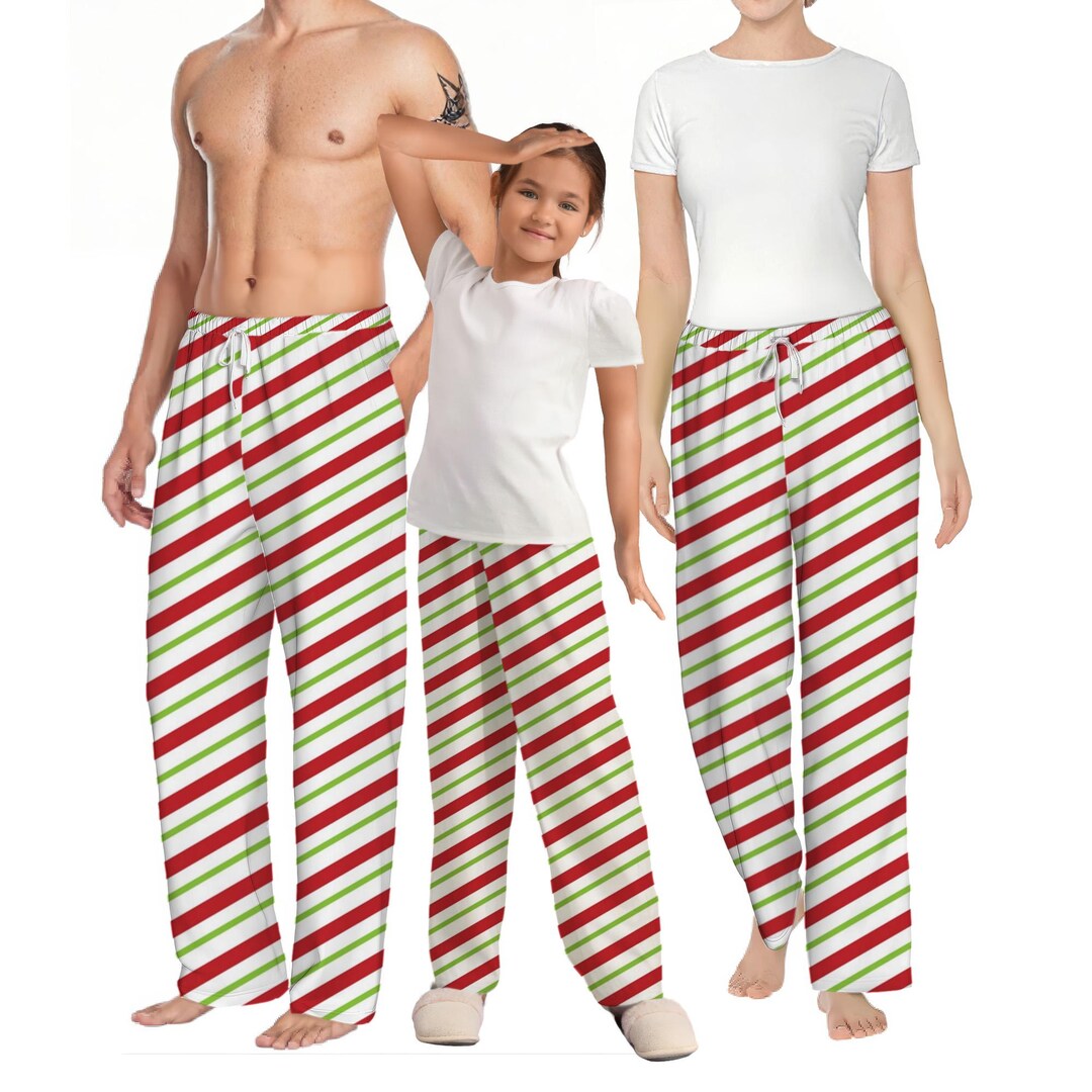 Christmas Candy Cane Red & Green Striped Family Pajama Bottoms: Xmas ...