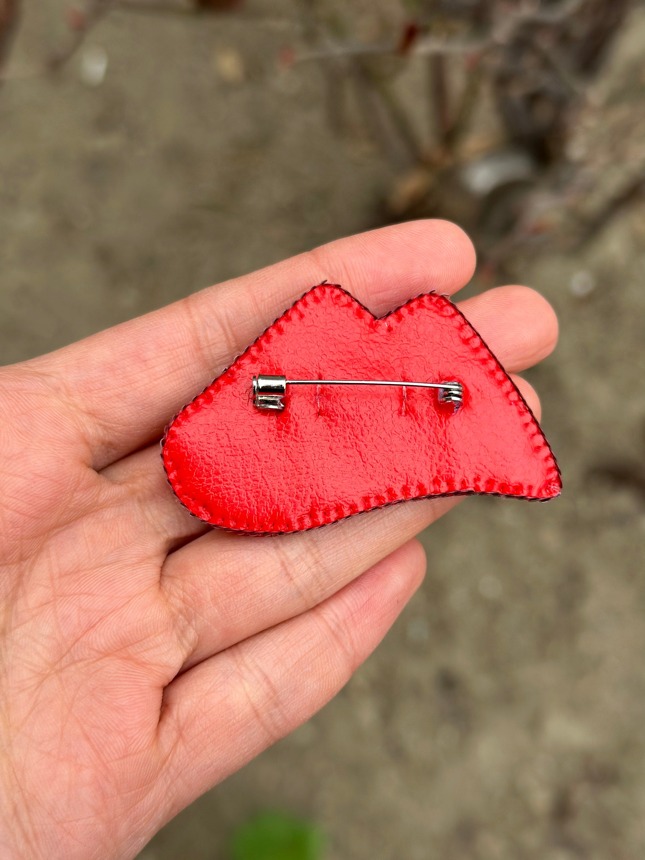 Handmade Red Lip Brooch, Crystal Lip Pin, Woman Brooch, Biting Lip ...