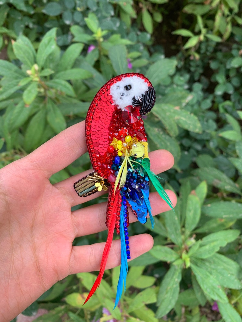Handmade Parrot Brooch, Animal Pins, Gift for Wife, Bead Embroidered ...