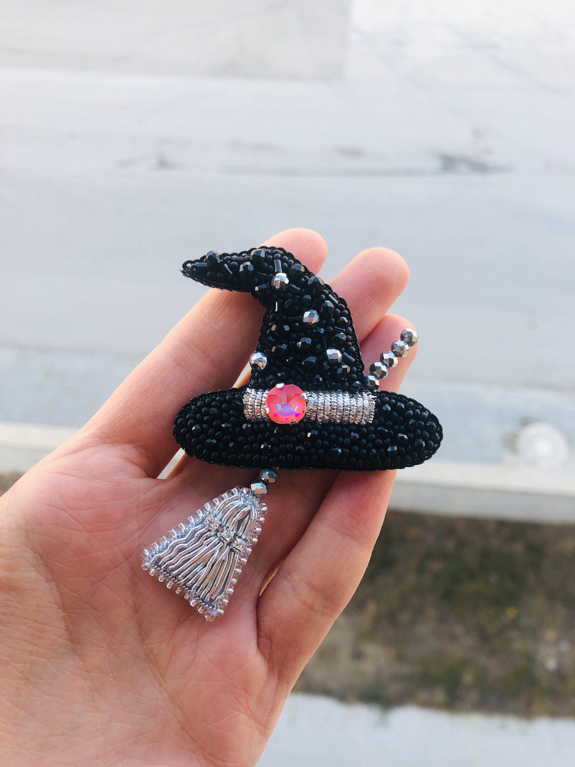 Handmade Witch Hat Brooch, Embroidered Halloween Jewelry, Halloween ...