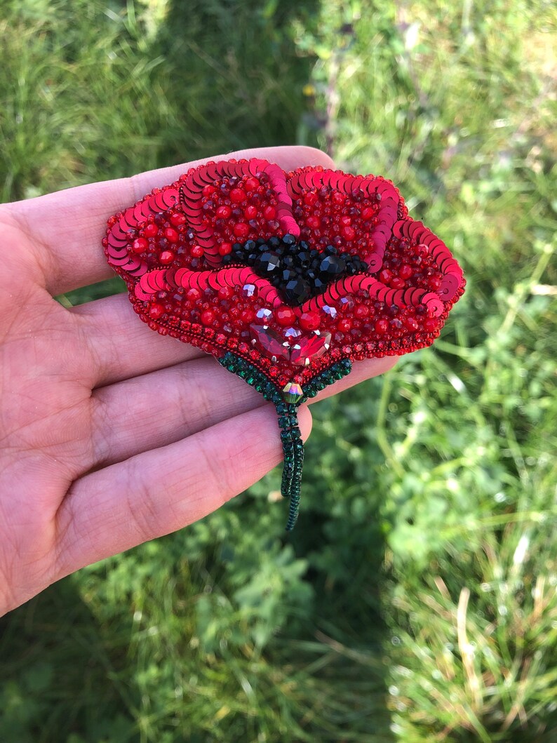 Handmade Poppy Brooch, Red Poppy Pin, Flower Jewelry, Flower Decoration ...