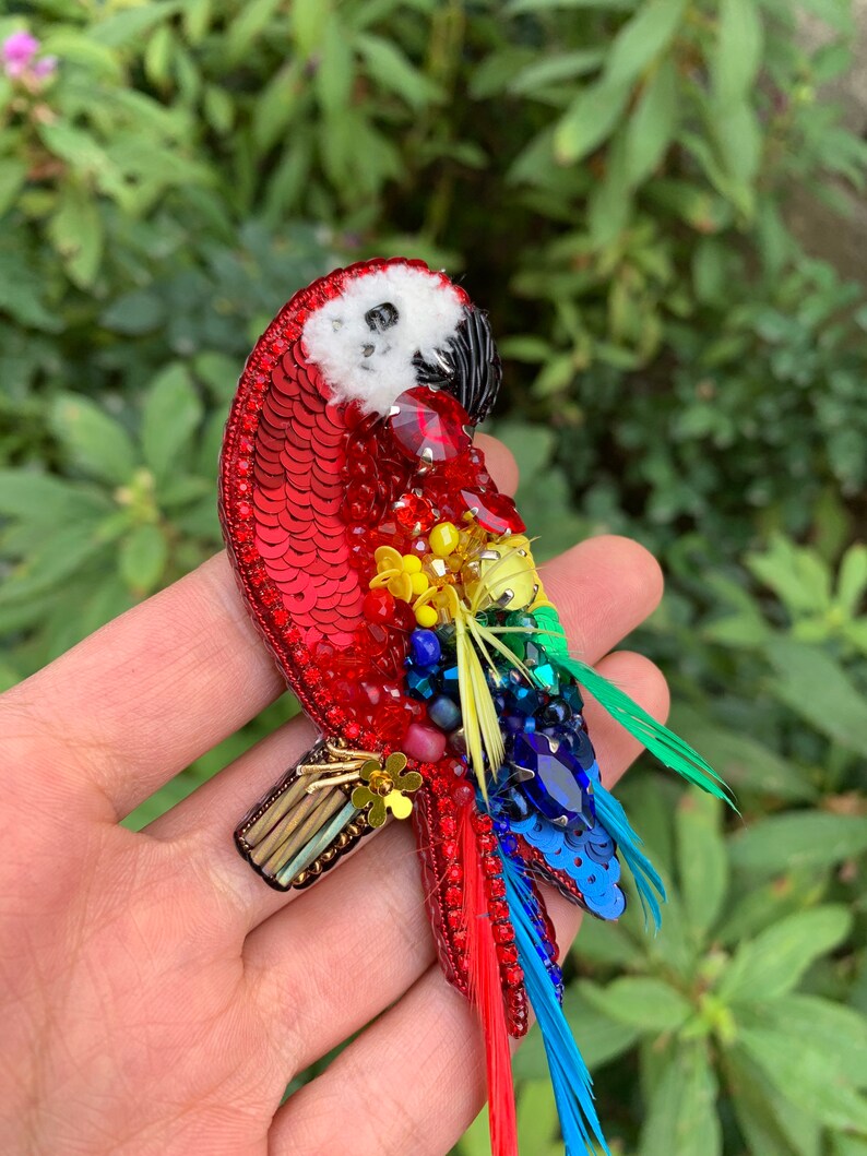 Handmade Parrot Brooch, Animal Pins, Gift for Wife, Bead Embroidered ...
