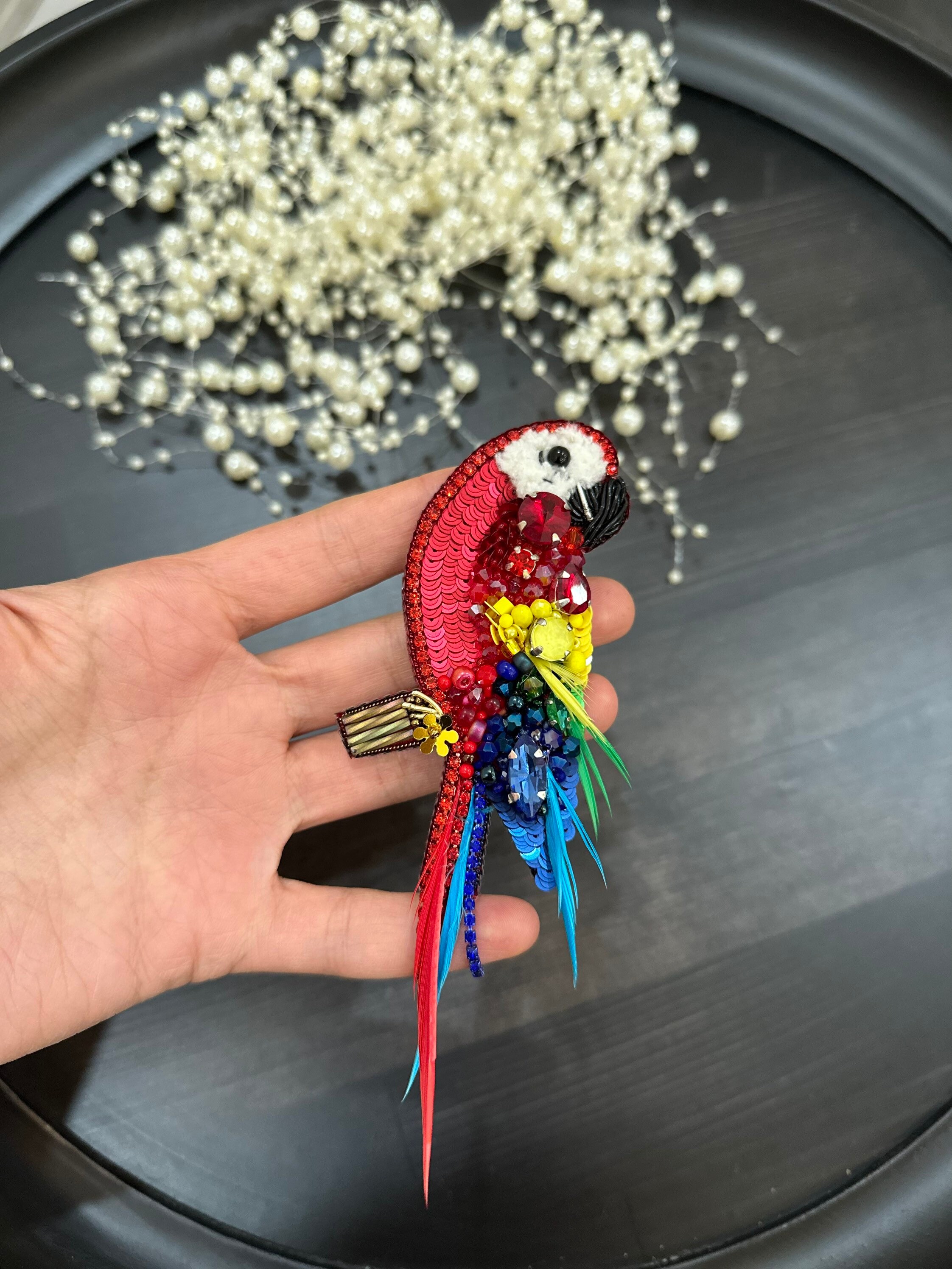 Handmade Parrot Brooch, Animal Pins, Gift for Wife, Bead Embroidered ...