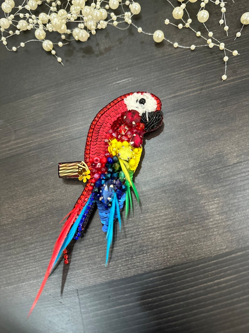 Handmade Parrot Brooch, Animal Pins, Gift for Wife, Bead Embroidered ...