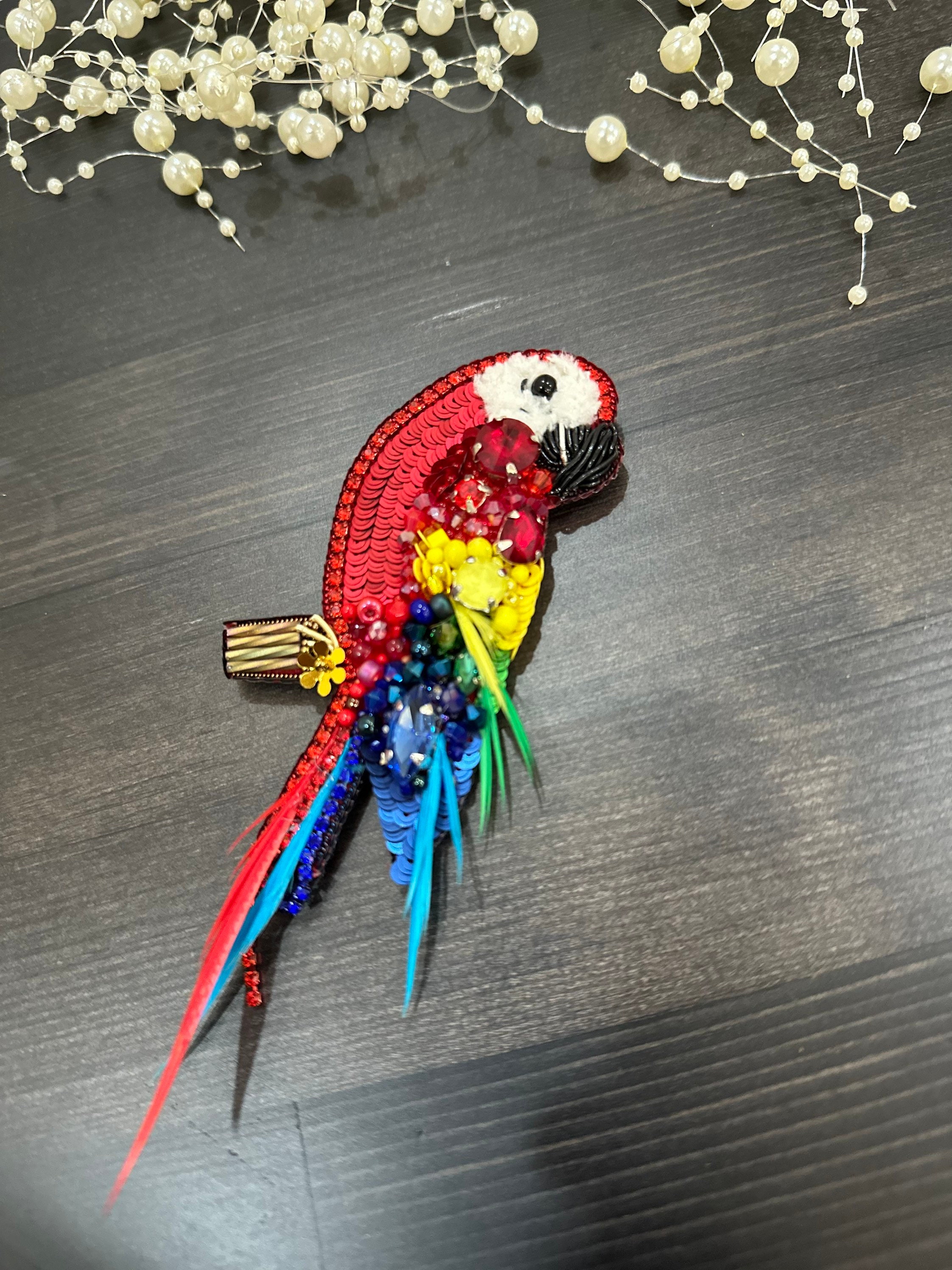 Handmade Parrot Brooch, Animal Pins, Gift for Wife, Bead Embroidered ...
