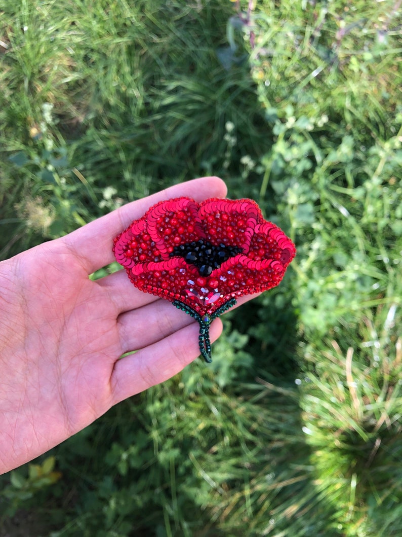 Handmade Poppy Brooch, Red Poppy Pin, Flower Jewelry, Flower Decoration ...
