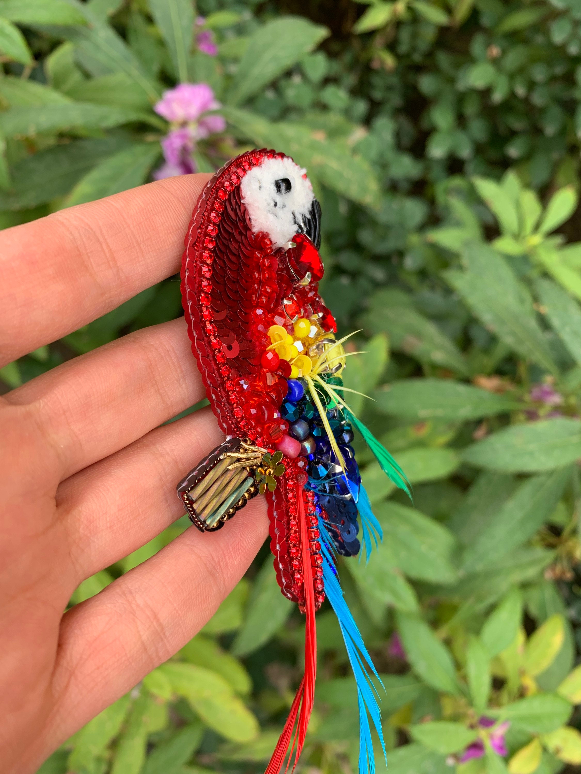 Handmade Parrot Brooch, Animal Pins, Gift for Wife, Bead Embroidered ...
