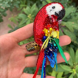 Handmade Parrot Brooch, Animal Pins, Gift for Wife, Bead Embroidered ...