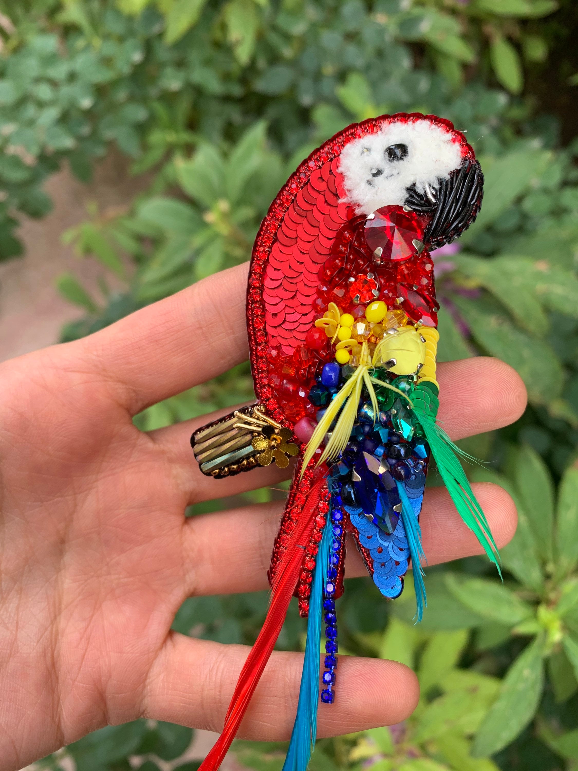 Handmade Parrot Brooch, Animal Pins, Gift for Wife, Bead Embroidered ...