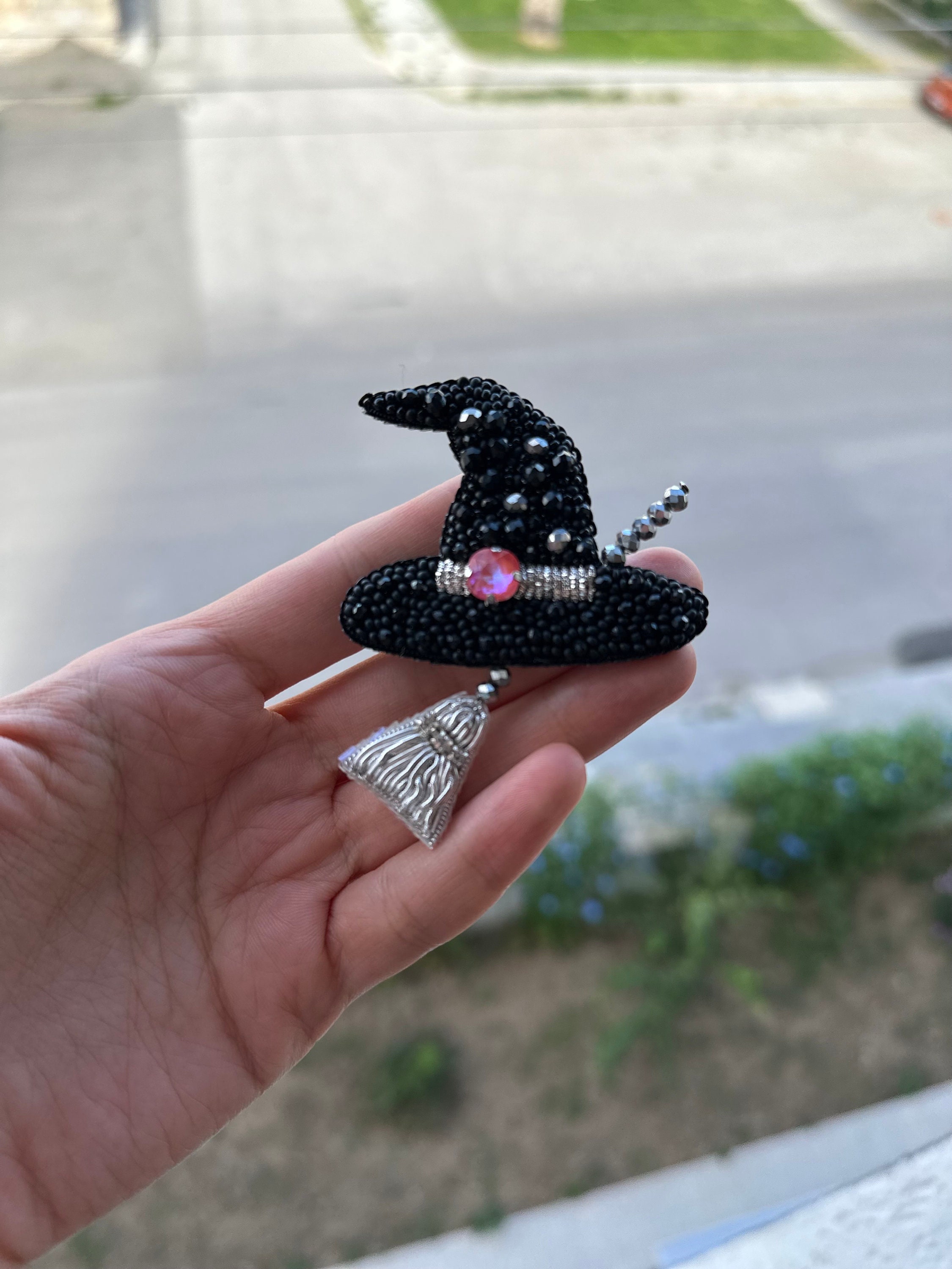 Handmade Witch Hat Brooch, Embroidered Halloween Jewelry, Halloween ...