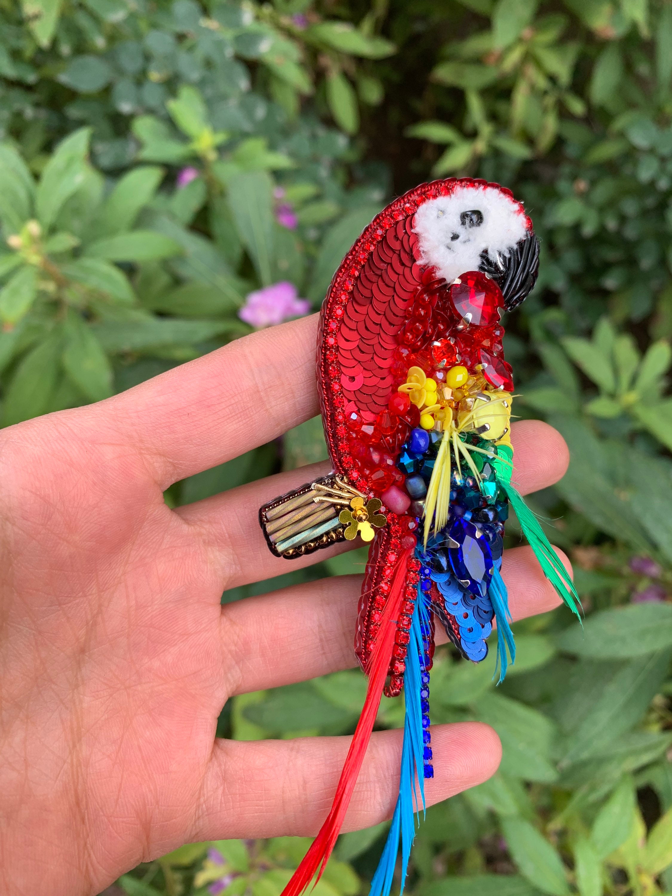 Handmade Parrot Brooch, Animal Pins, Gift for Wife, Bead Embroidered ...