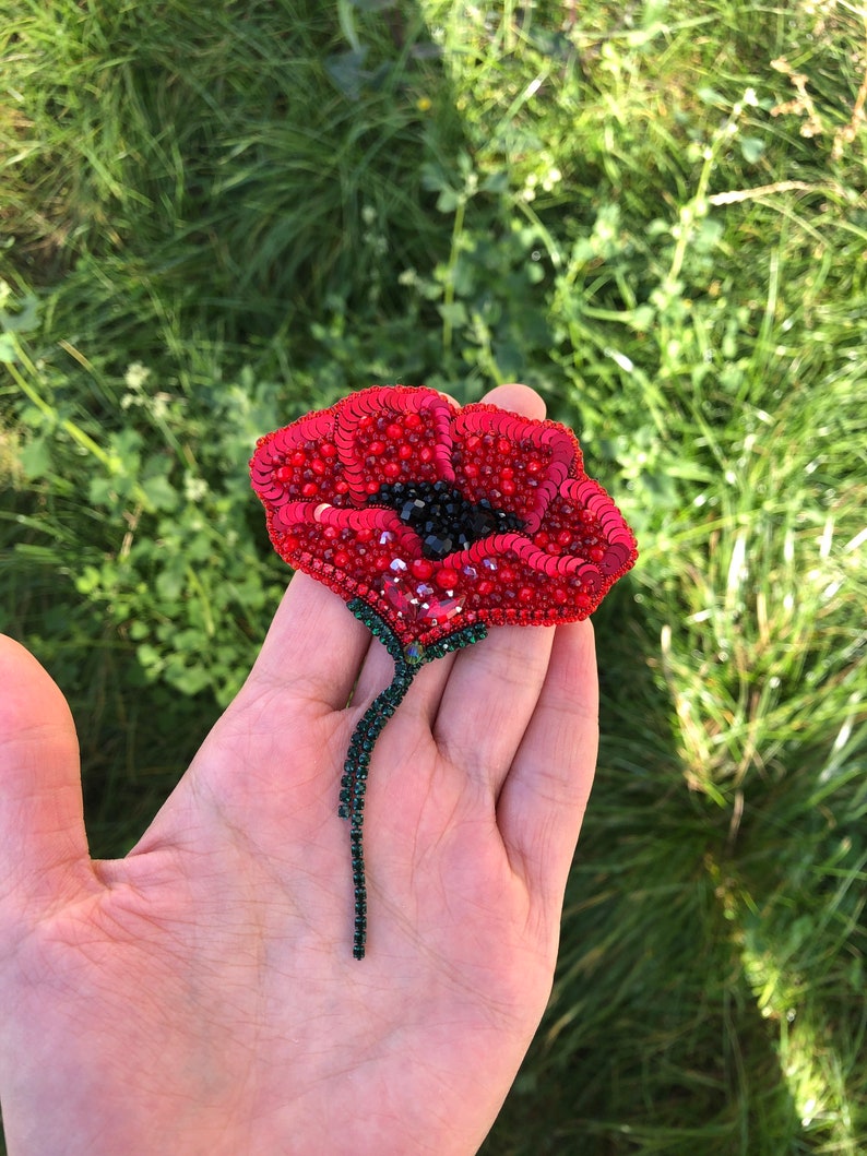Handmade Poppy Brooch, Red Poppy Pin, Flower Jewelry, Flower Decoration ...
